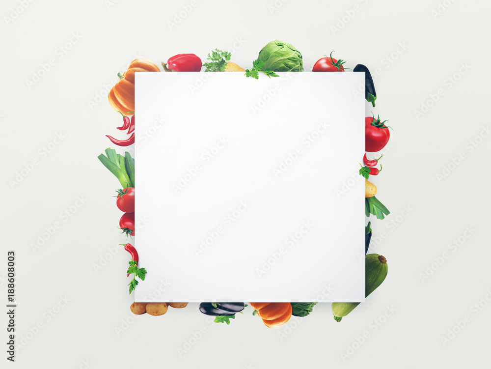Organic fresh food background and white paper. Food illustration ...