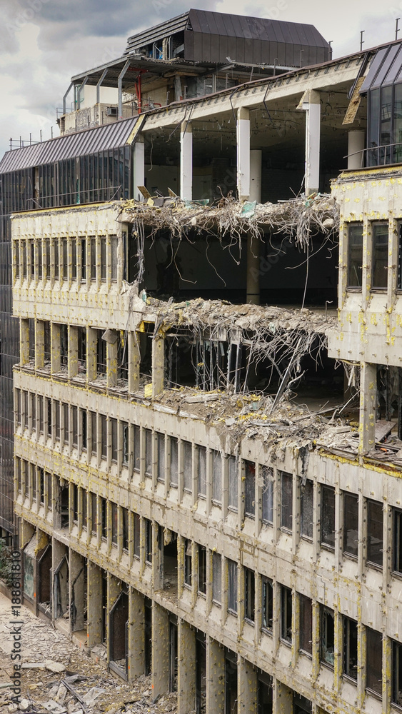 Topic destruction, teardown of an office building Stock Photo | Adobe Stock