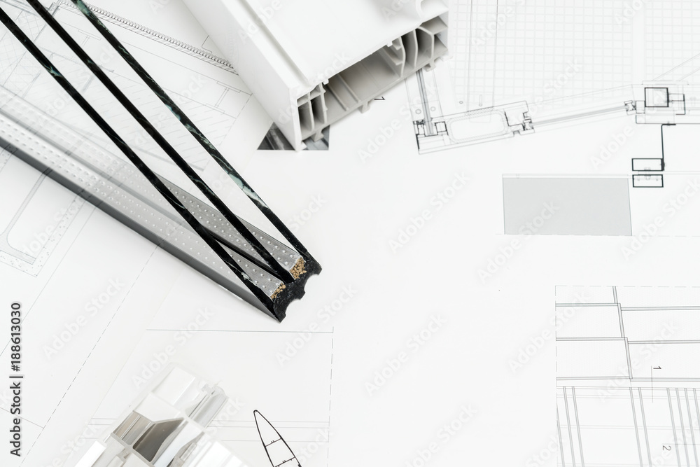 A cross section of window Design of pvc profiles for window, triple ...