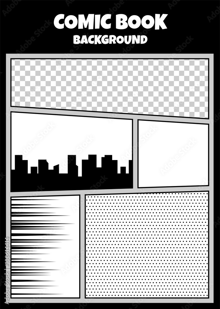 Comics book monochrome template background. Pop art black white empty ...