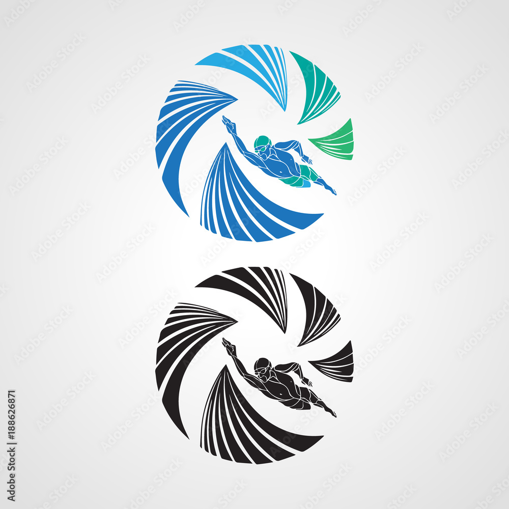 Logo Swimmer Icon Element Template Round. Vector eps Stock Vector ...