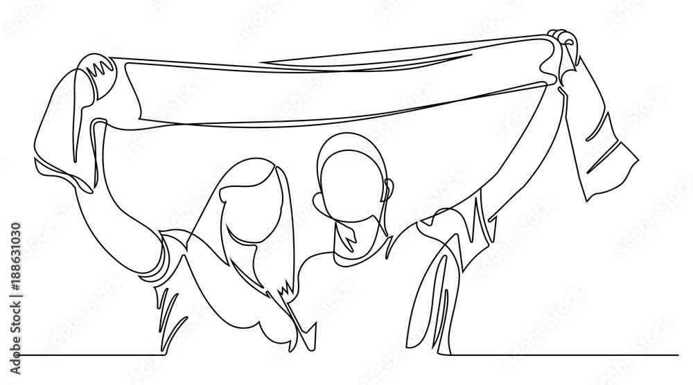 Poster continuous line drawing of a supporter on white background ...