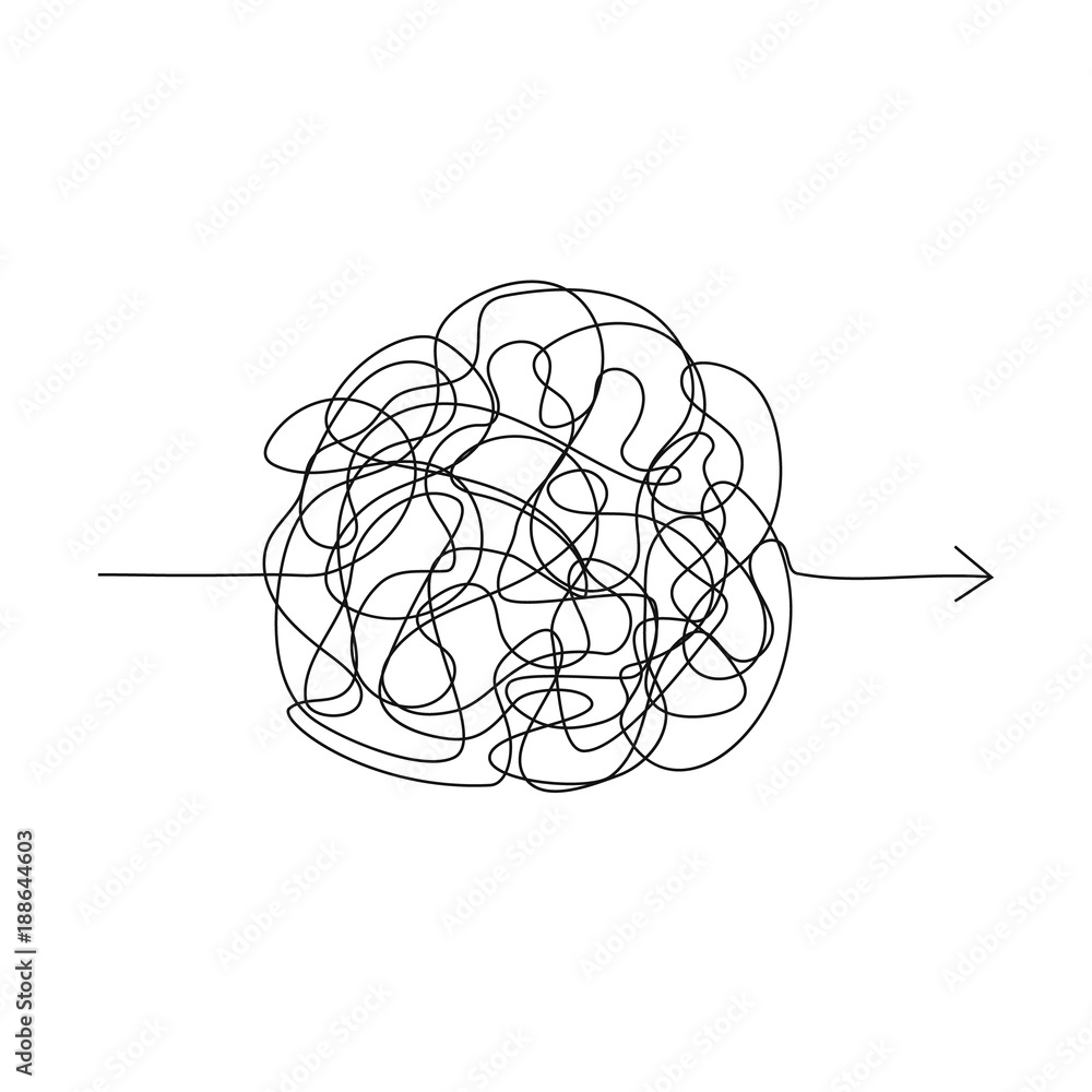 Vector symbol of complicated way with scribbled round element, chaos ...