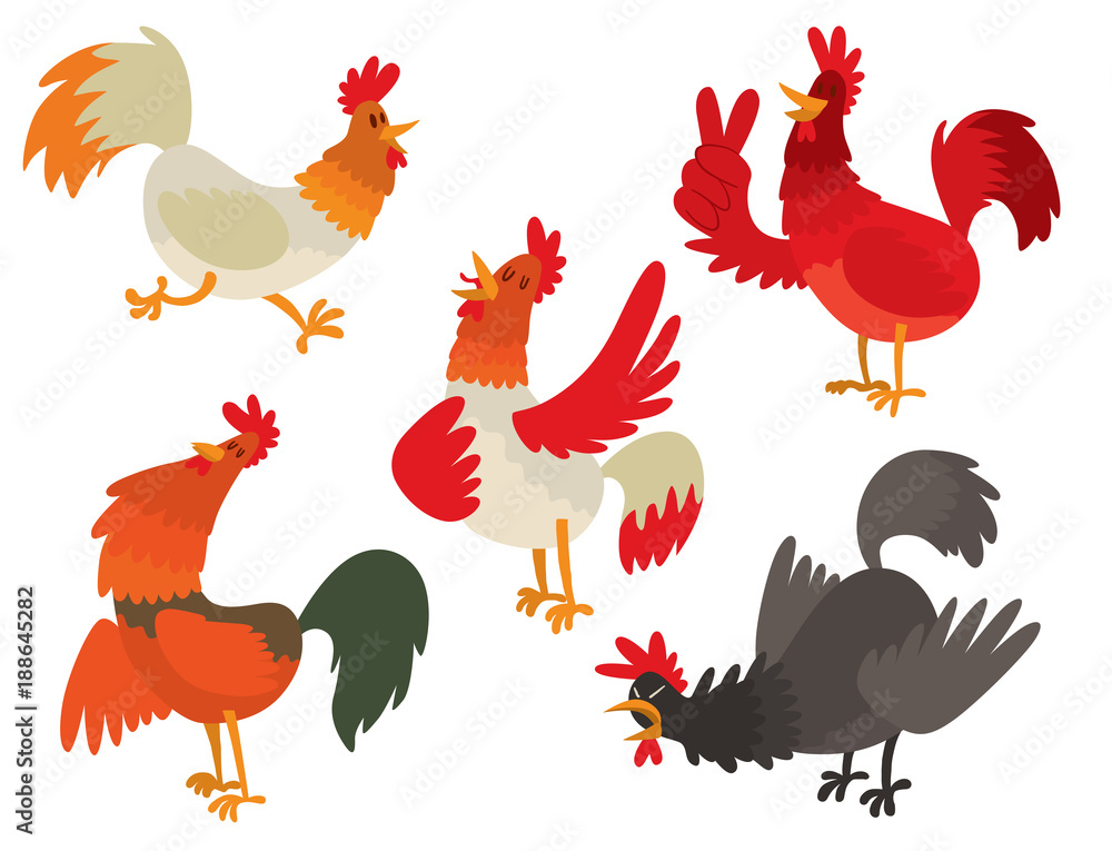 Cute cartoon rooster vector illustration chicken farm animal ...