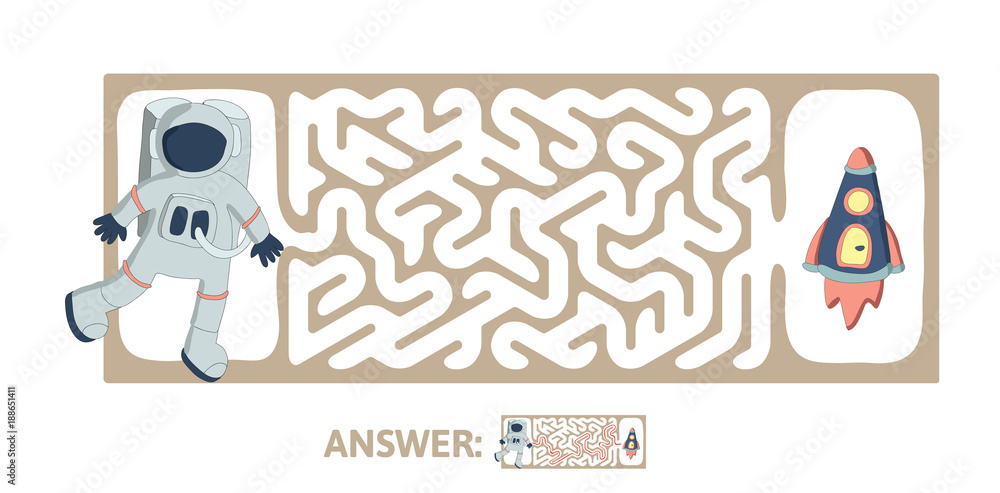 Children's maze with astronaut and rocket. Cute puzzle game for kids ...