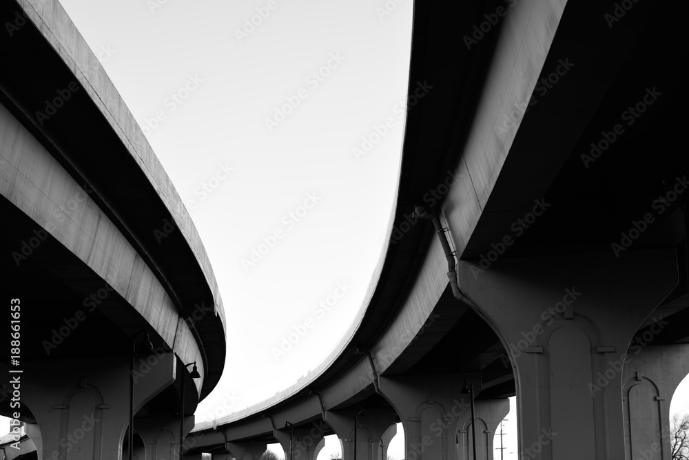 Twin curved highway or freeway on ramp bridges, Transportation System ...