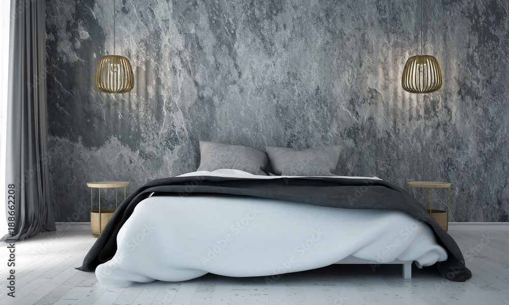 The 3d rendering inteiror design of modern bedroom and concrete wall ...