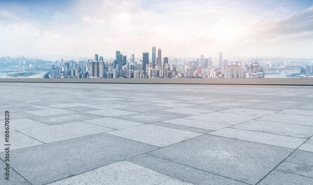 Road ground and Chongqing urban architectural landscape skyline Stock ...