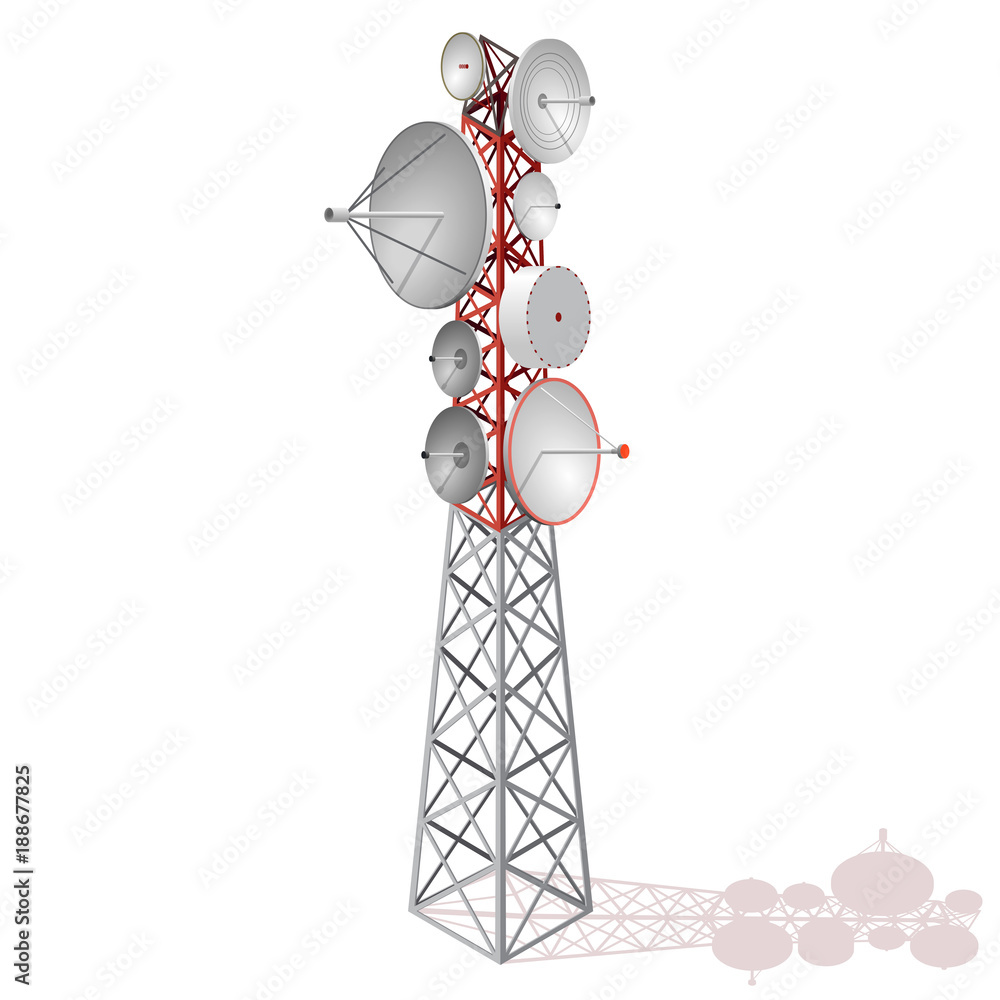 Vector satellite tower in isometric perspective isolated on white ...