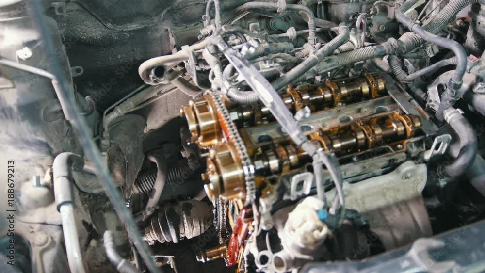 The internal combustion engine, disassembled, repair at car service ...