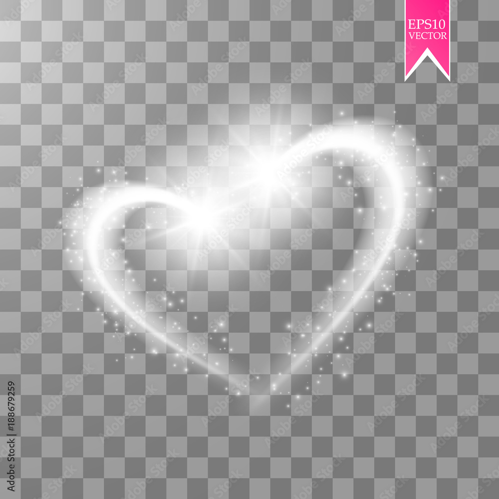 A shiny heart sparkles on a transparent background. Gold background ...