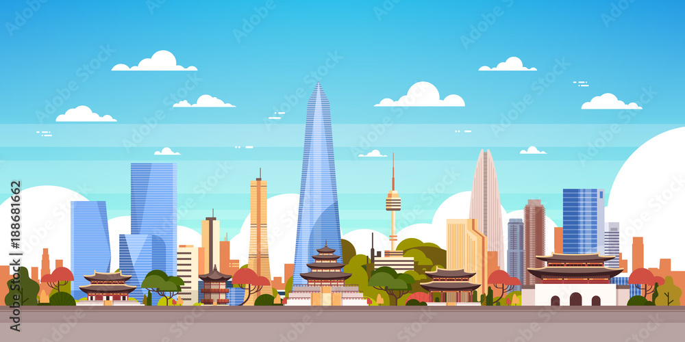 Seoul City Background South Korea Skyline View With Skyscrapers And ...