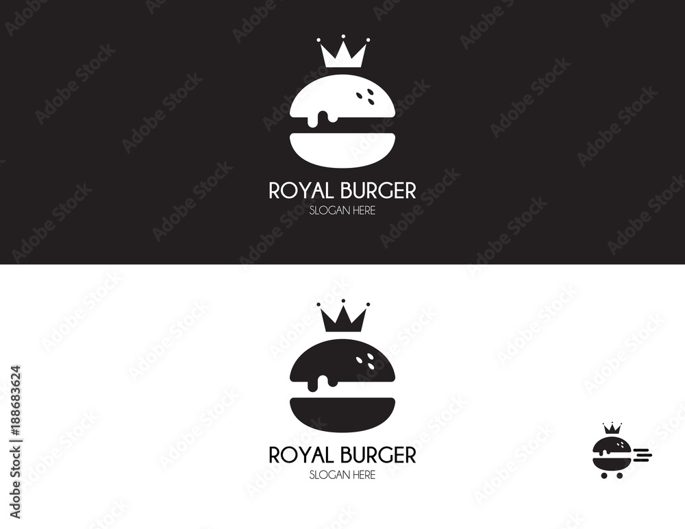 Burger logo design. Royal hamburger of flat style. Fast food icon ...