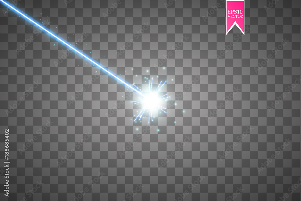 Abstract blue laser beam. Isolated on transparent black background ...