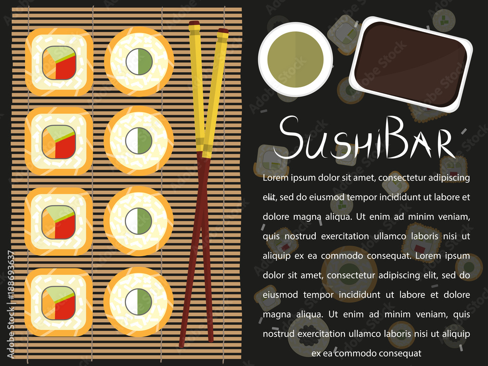 Japanese food menu design with hand-drawn sushi mockup Stock Vector ...