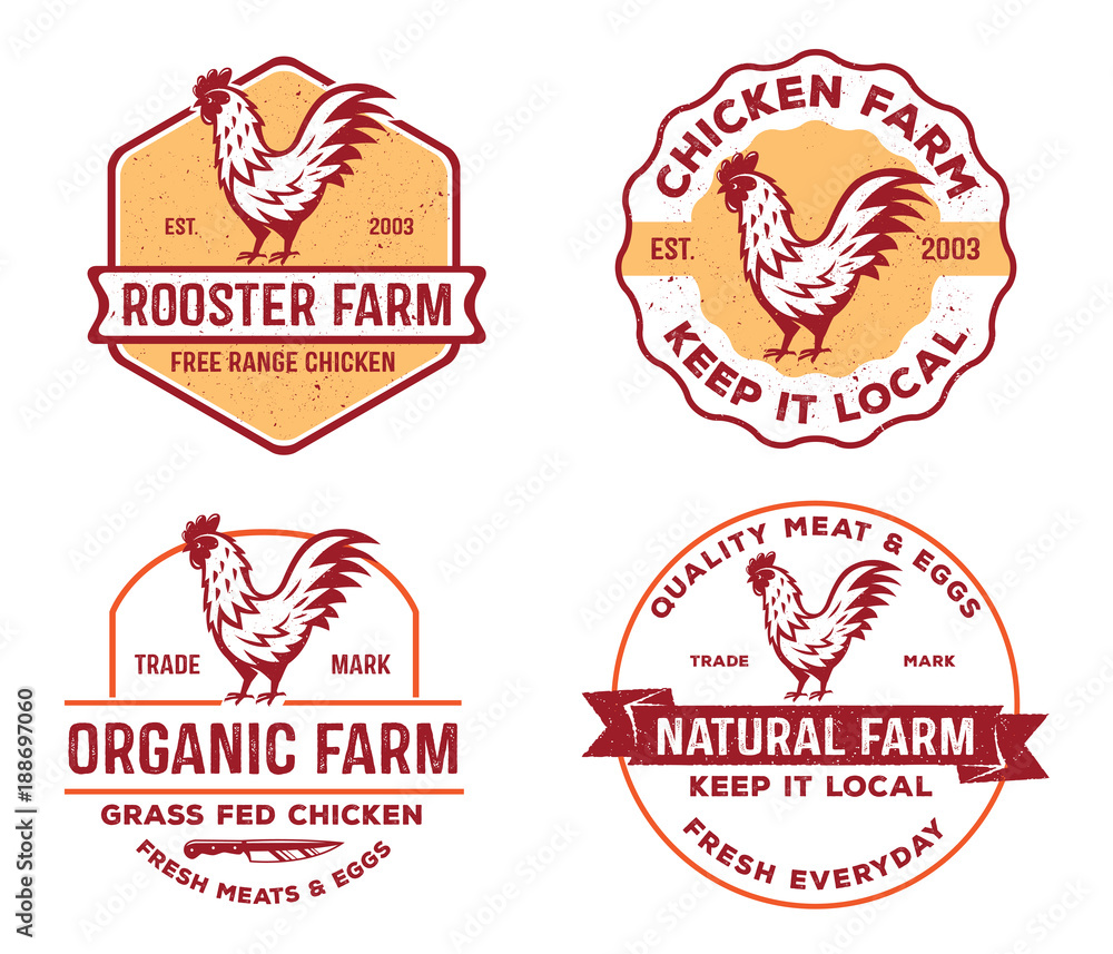 vector of vintage badge, label logo of poultry, farm, chicken product ...