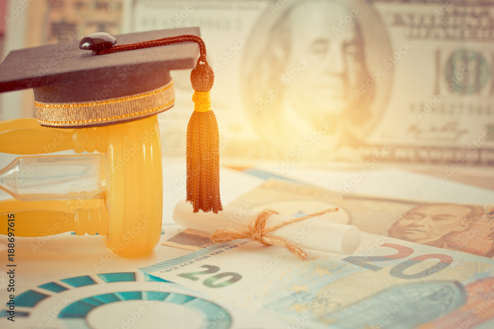 Graduate study international abroad concept, Graduation cap, scroll ...