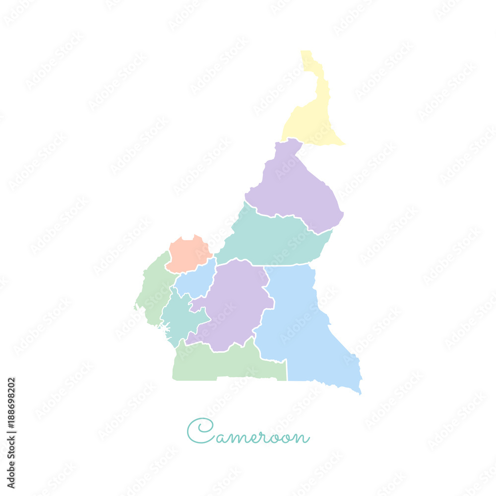 Cameroon region map: colorful with white outline. Detailed map of ...