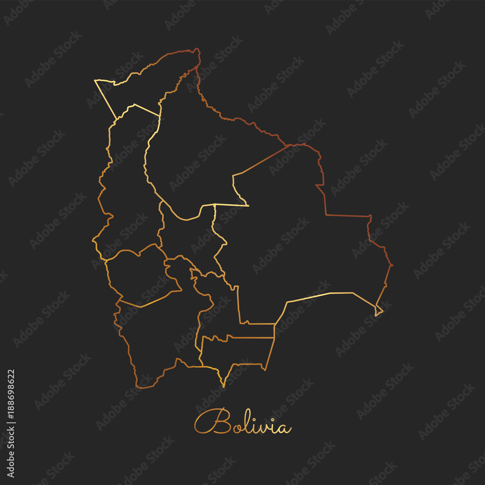 Bolivia region map: golden gradient outline on dark background ...