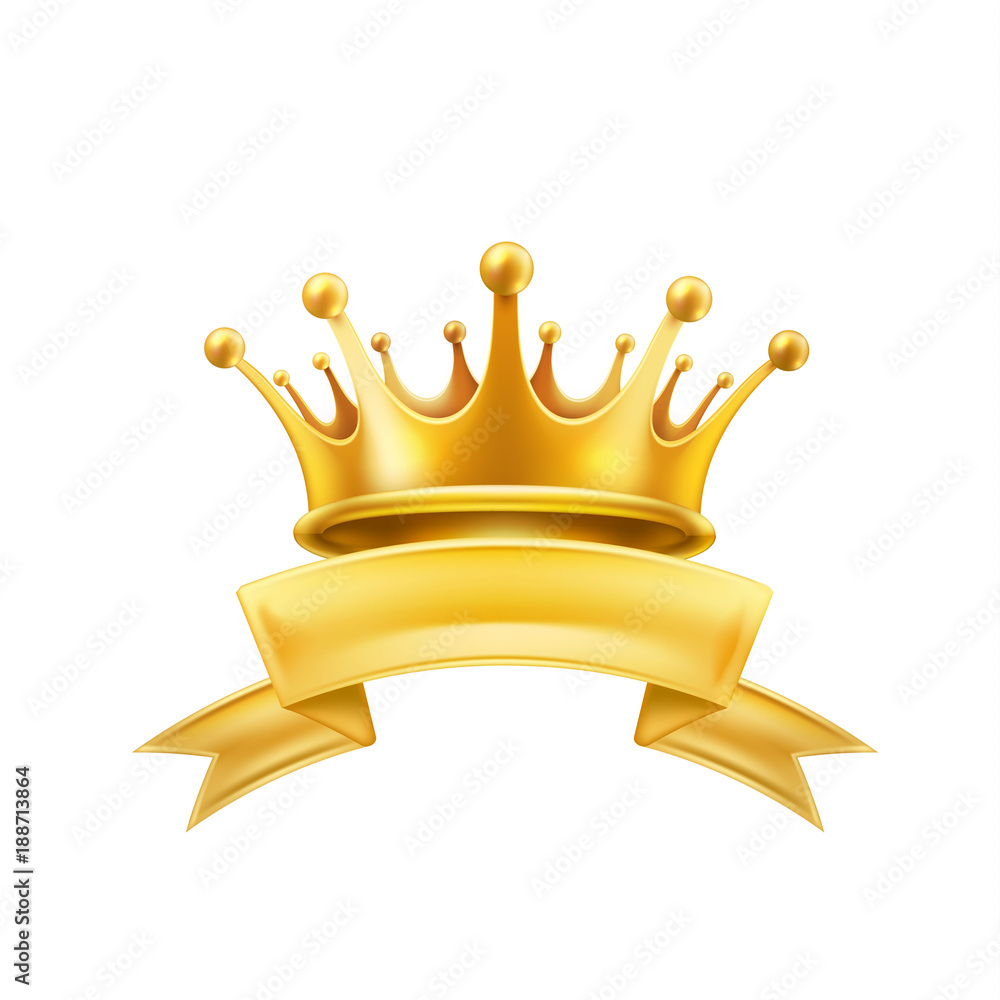 Gold crown ribbon winner shiny sign black Stock Vector | Adobe Stock