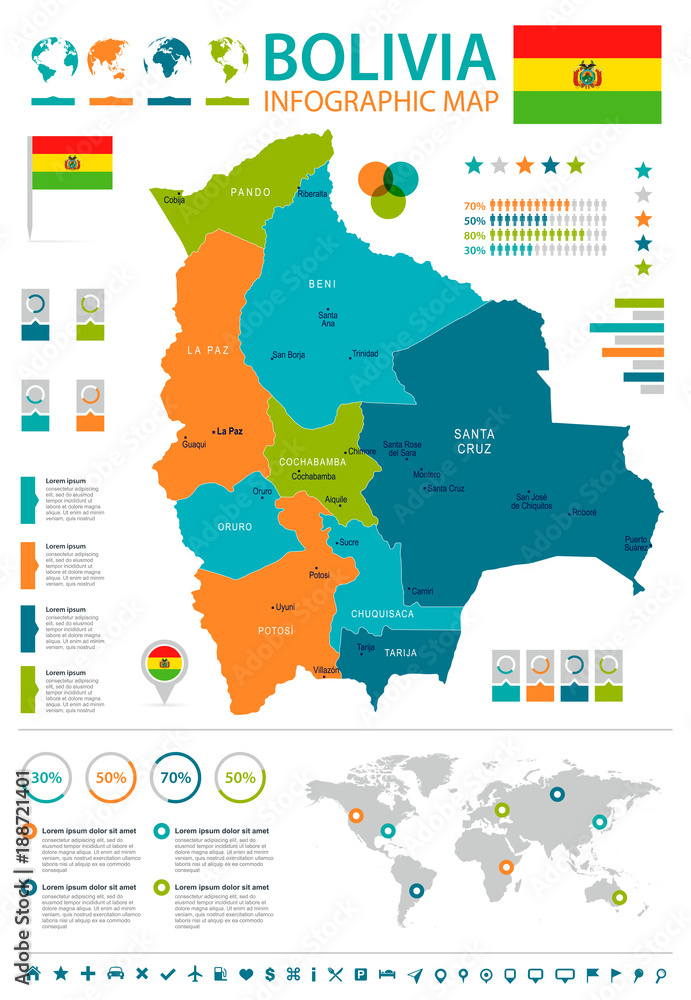 Bolivia - infographic map and flag - Detailed Vector Illustration Stock ...