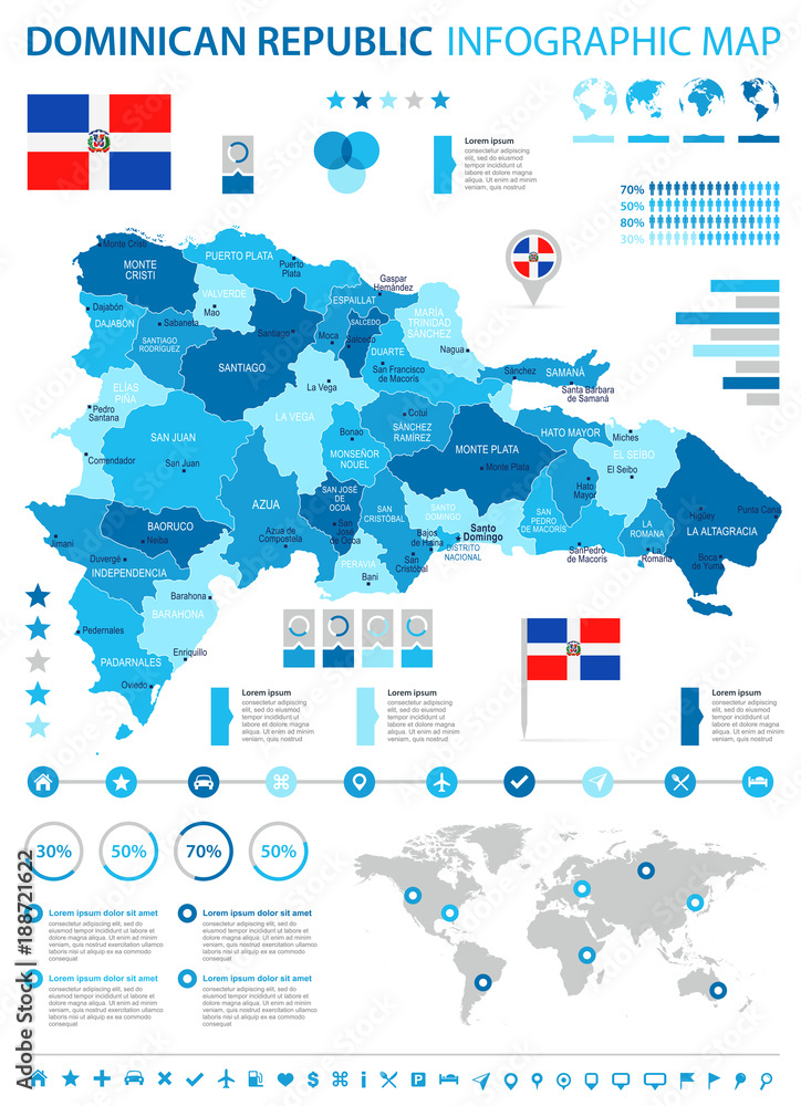 Dominican Republic - infographic map and flag - Detailed Vector ...