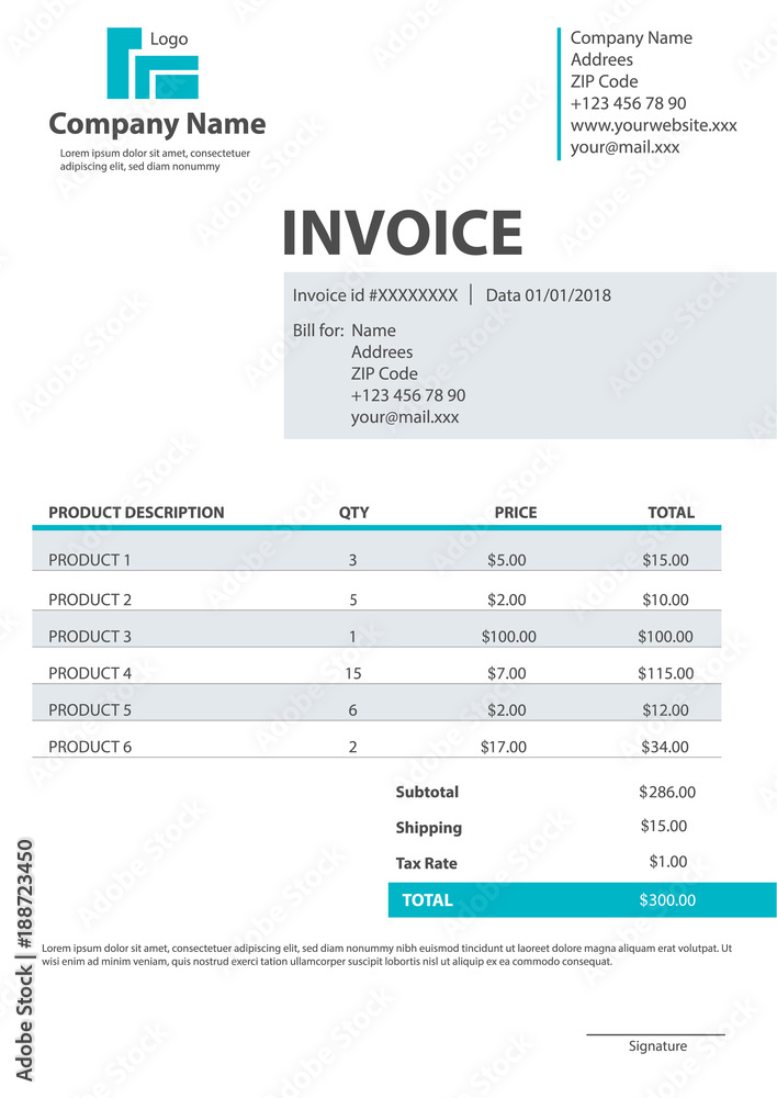 Creative vector illustration of invoice form template for your billing ...