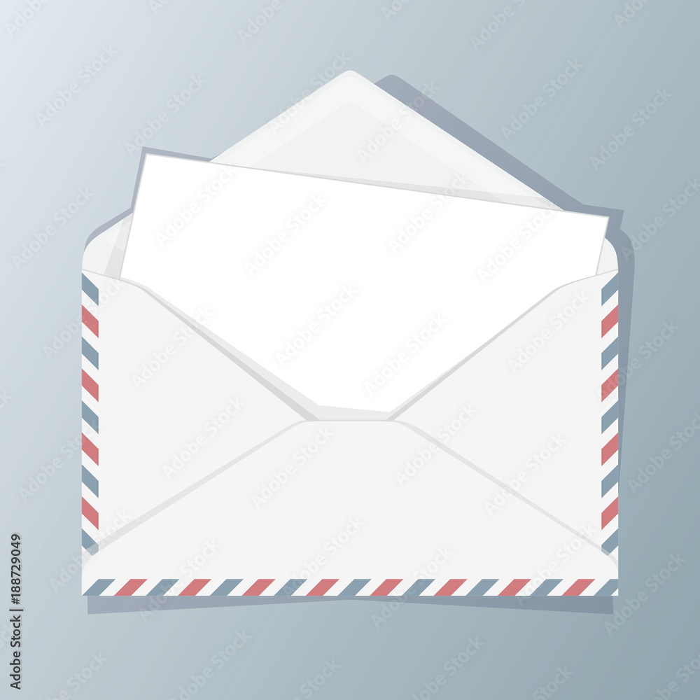 Blank template of open white envelope with empty sheet. Symbol of ...