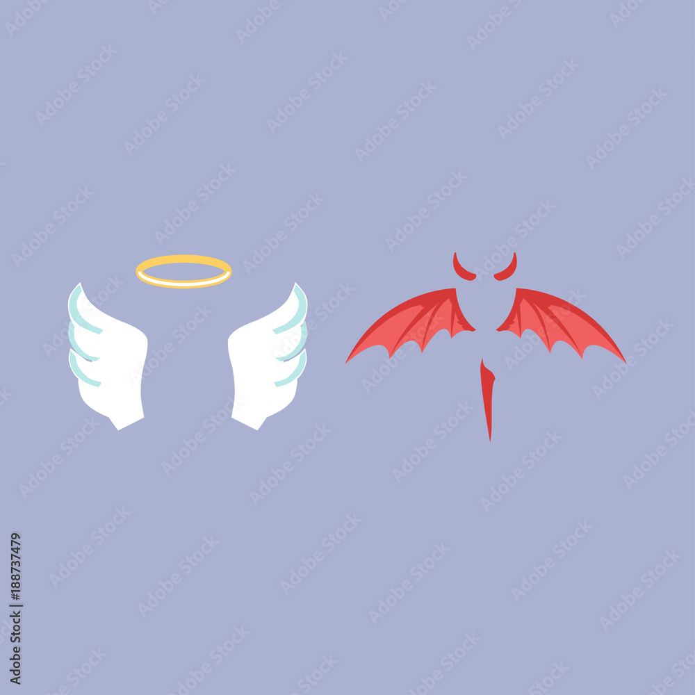 Cartoon little angel and devil. Vector illustration with simple ...