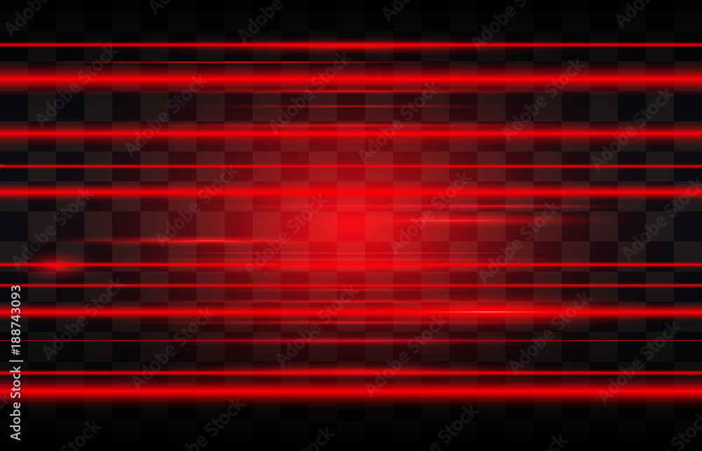 Abstract red laser beams. Isolated on transparent black background ...