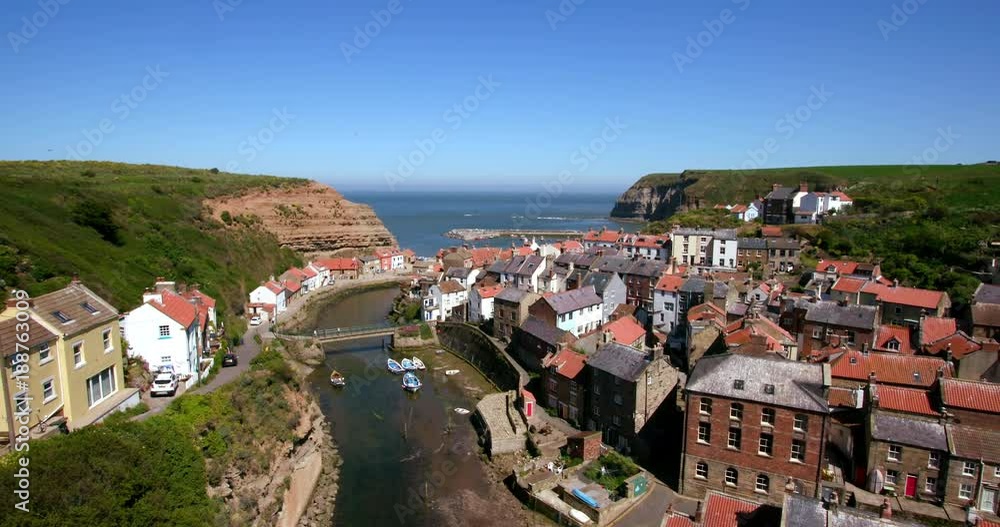 Clifftop View Of Staithes & Harbour; Staithes North Yorkshire; Staithes ...