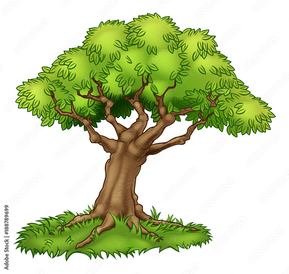 Cartoon Tree and Grass Stock Vector | Adobe Stock
