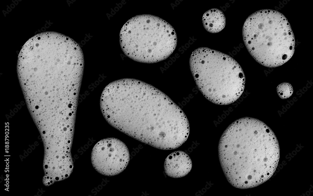 Foam, bubbles isolated on black, with clipping path texture and ...