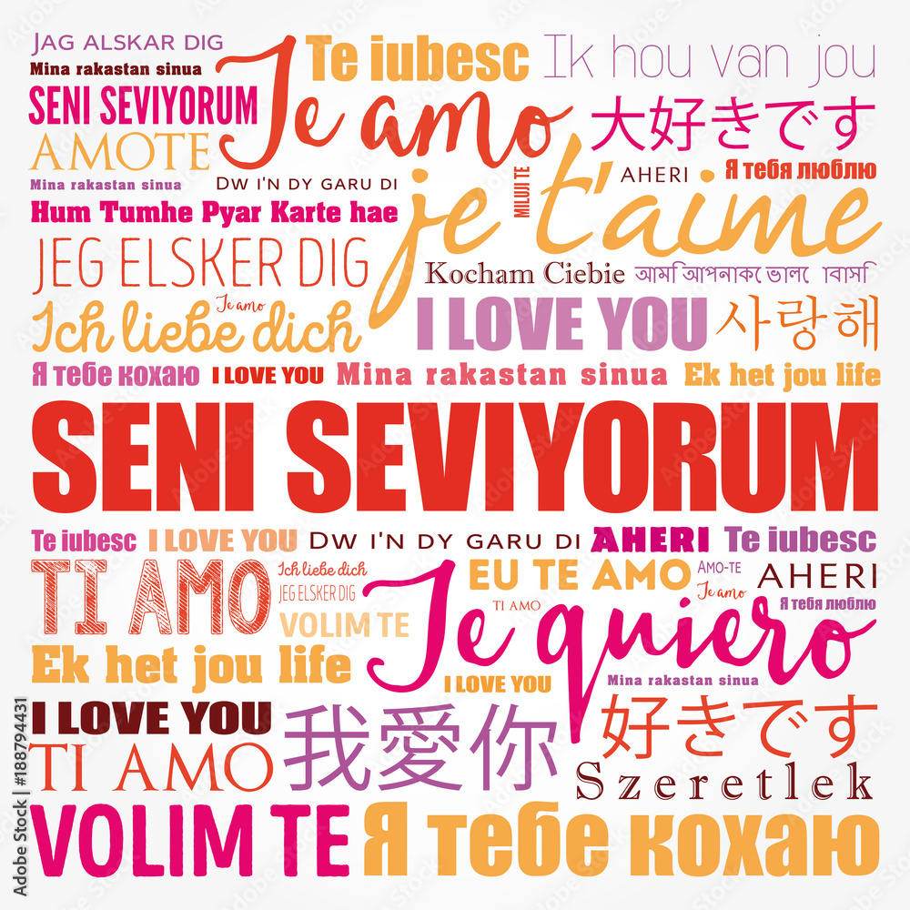 Seni seviyorum (I Love You in Turkish) in different languages of the ...