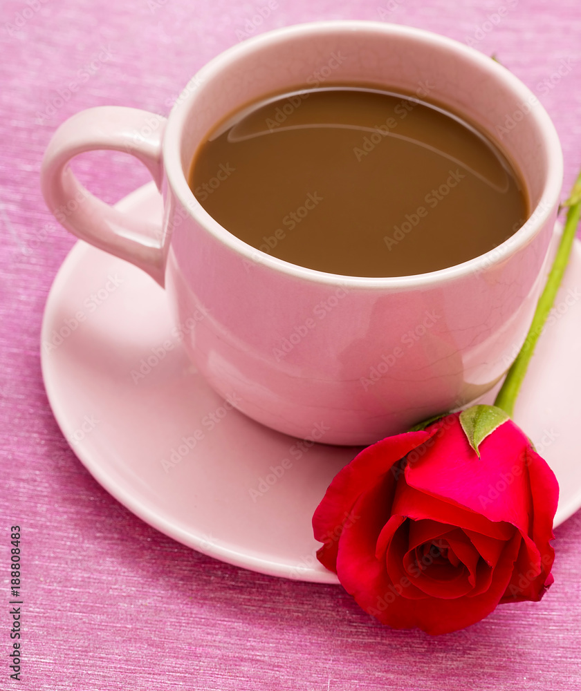 Coffee And Rose Means Caffeine Beverage And Decaf Stock Photo | Adobe Stock