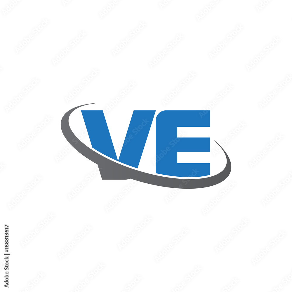 Initial letter VE, overlapping swoosh ring logo, blue gray color Stock ...