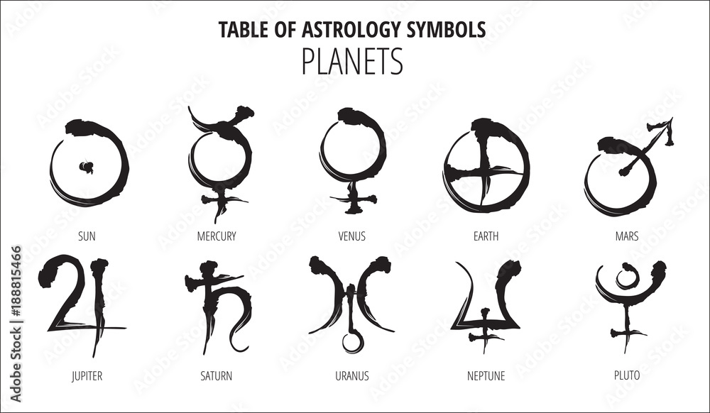TABLE OF ASTROLOGY SYMBOLS: HAND DRAWN PLANET HIEROGLYPH Stock Vector ...