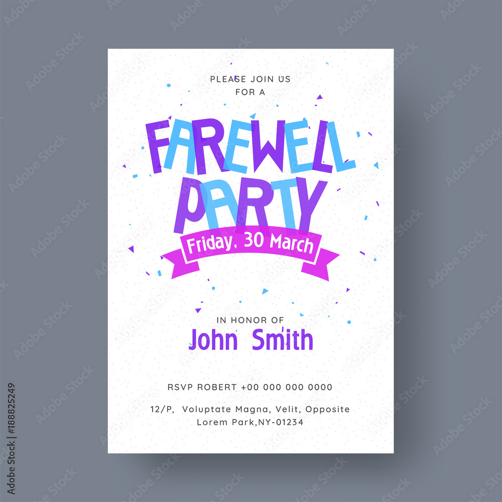 Farewell Party Banner, or Invitation Card Design. Stock Vector | Adobe ...
