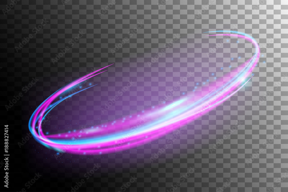 Vector Glowing neon spiral.Speed lines with light effect in pink color. glittering spiral.Magic ...
