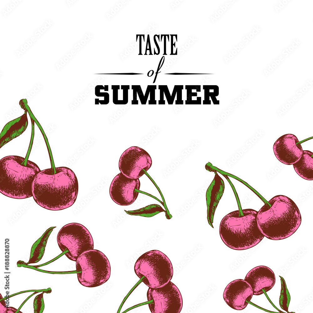 Taste of summer poster design template. Hand drawn sketch colorful ...