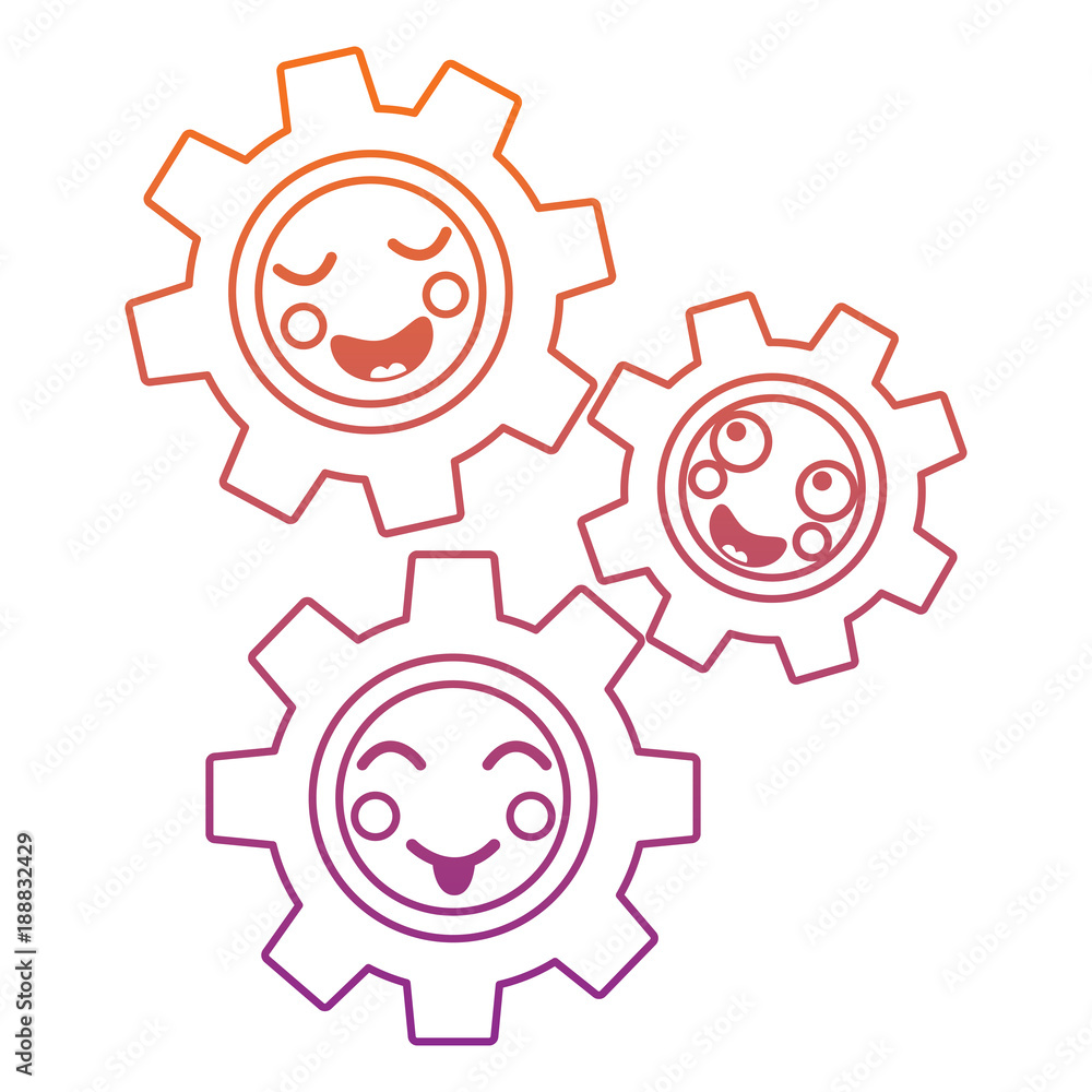 kawaii gears motion and mechanics cartoon vector illustration blur line ...