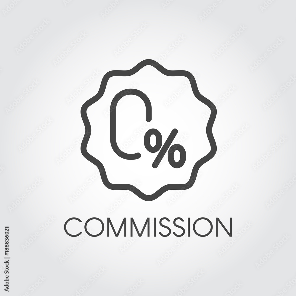 Commission zero percent line icon. Contour badge on financial, banking ...