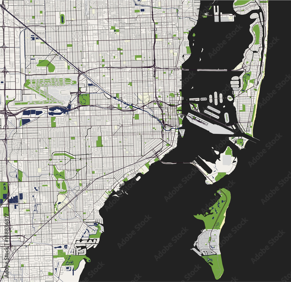 vector map of the city of Miami, USA Stock Vector | Adobe Stock