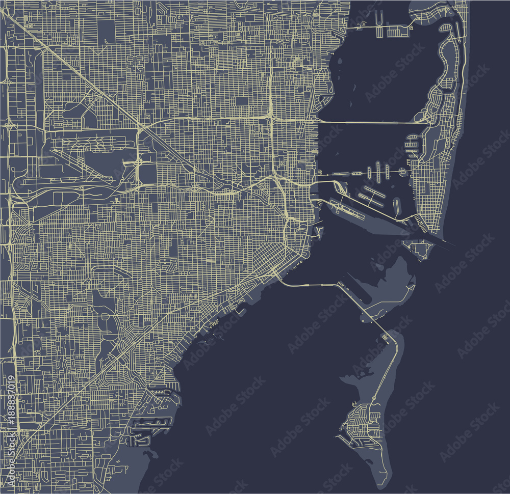 vector map of the city of Miami, USA Stock Vector | Adobe Stock