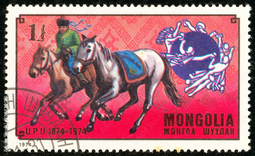 Ukraine - circa 2018: A postage stamp printed in Mongolia show ...