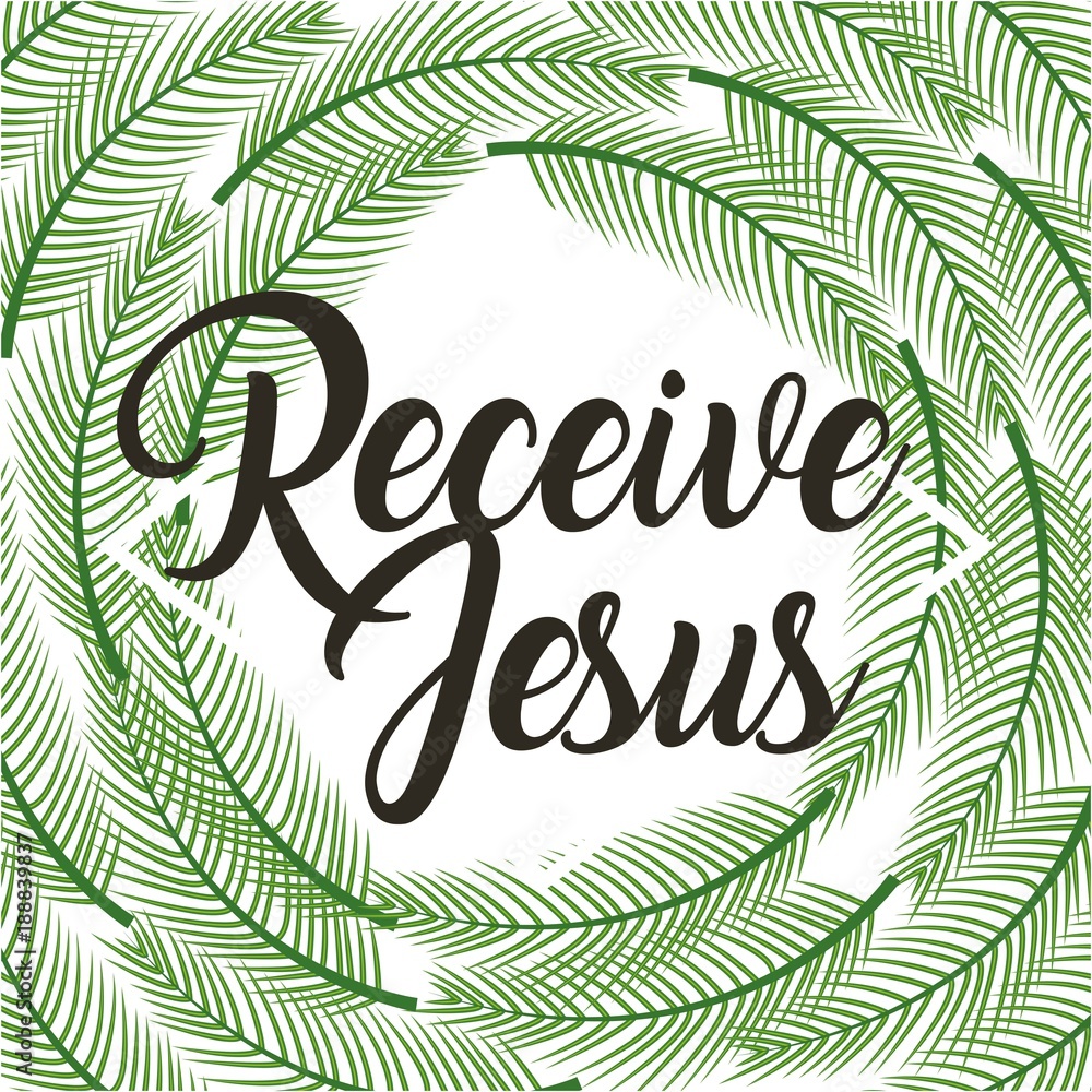 receive jesus poster religious branches palm frame vector illustration ...