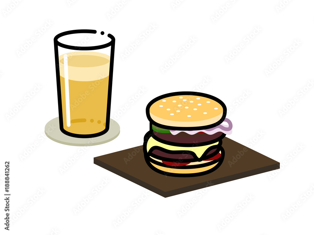 Burger and beer. Small icon for menu or illustration for large poster ...