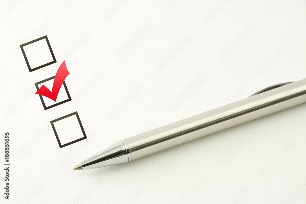 survey template, questionnaire choice, marked check box with a pen on ...