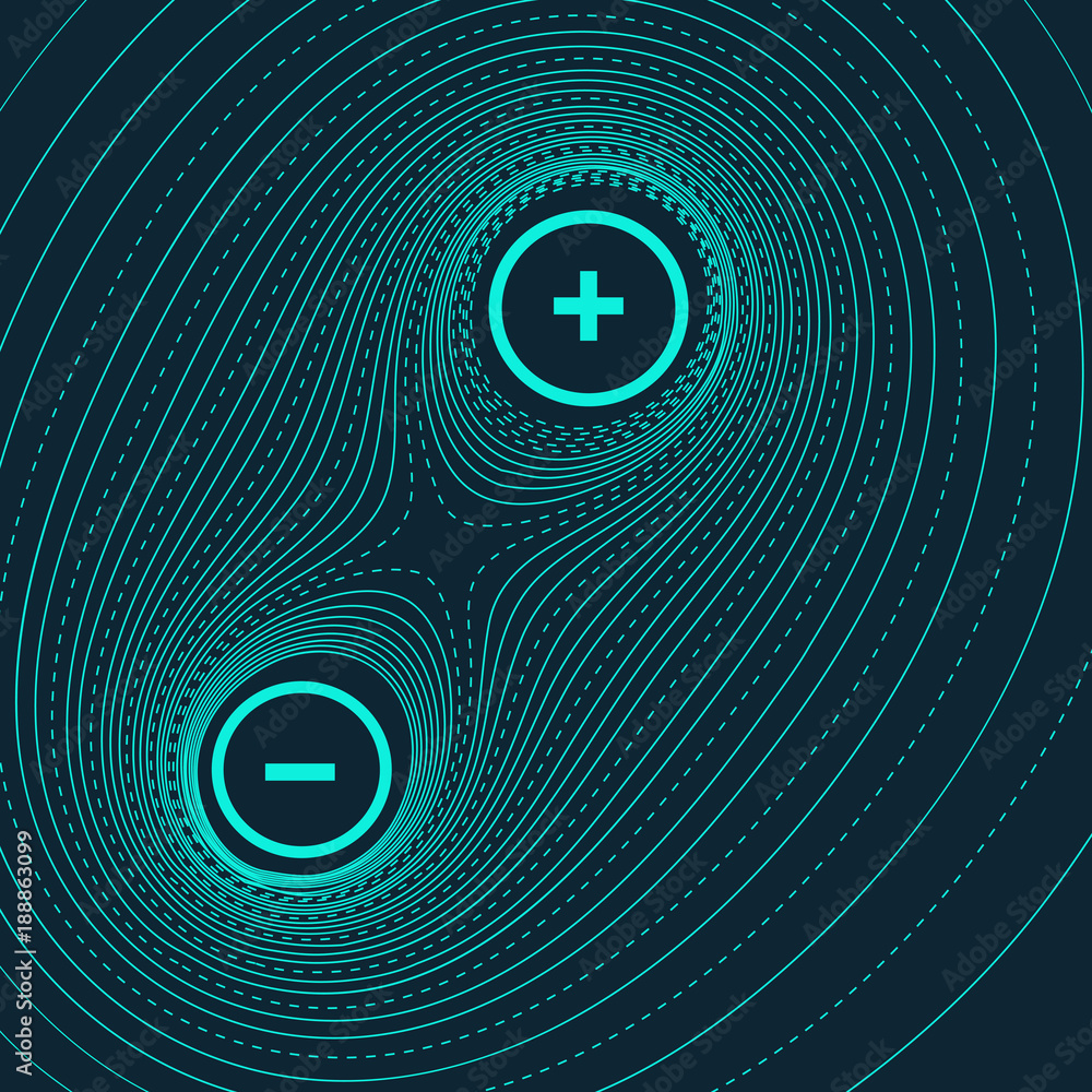 Vector abstract illustration with topographic lines of two charged ...