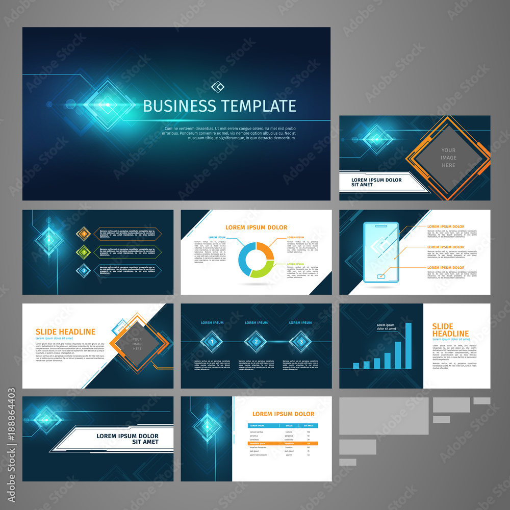 Vector business template set. Blue abstract banner, presentation with ...